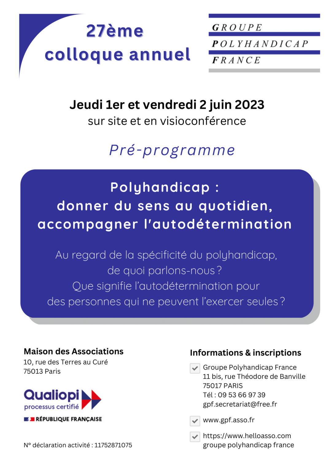 Colloque annuel 2023 : programme et inscription – Groupe polyhandicap France